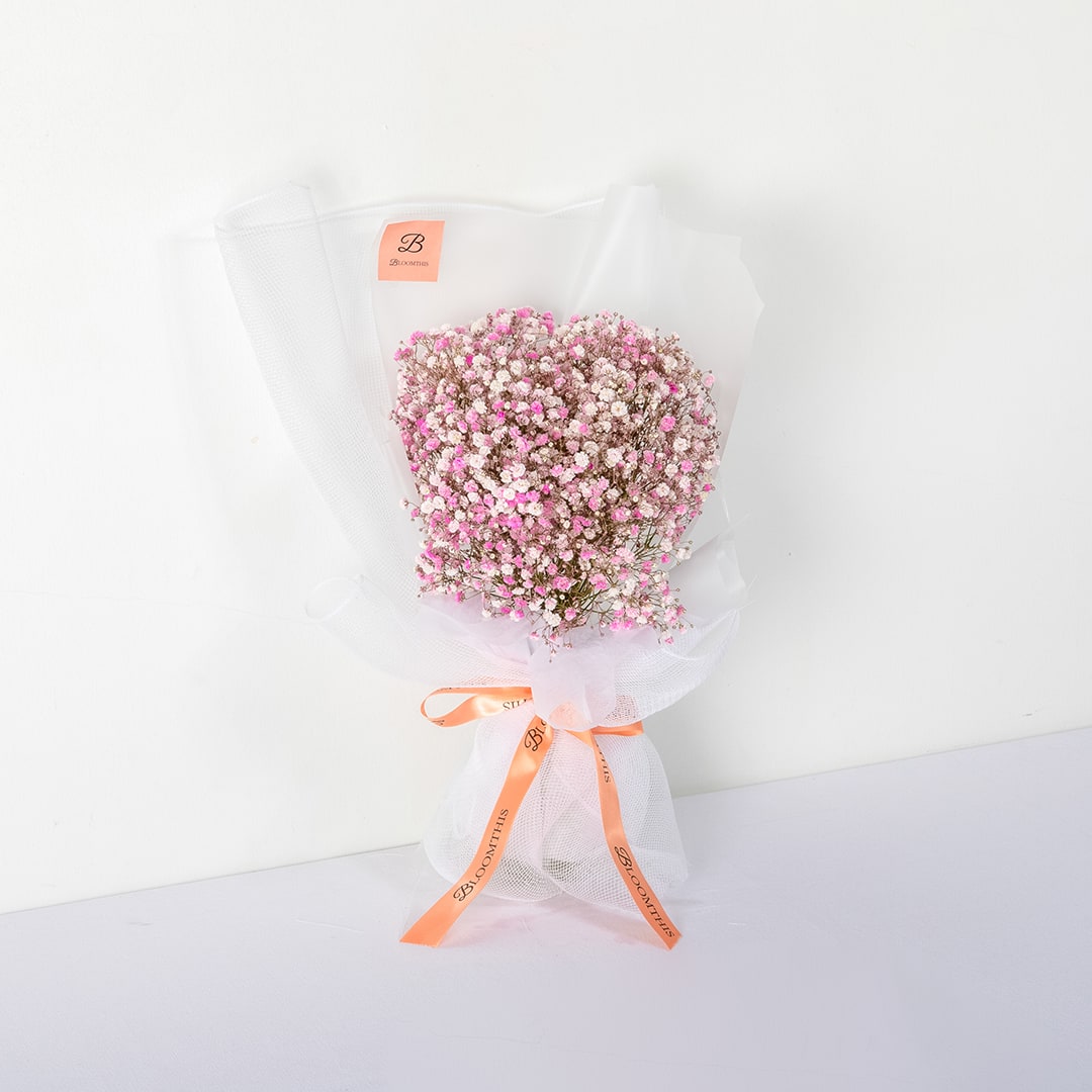 Cora White Pink Baby's Breath Bouquet | Free Delivery | Bloomthis SG