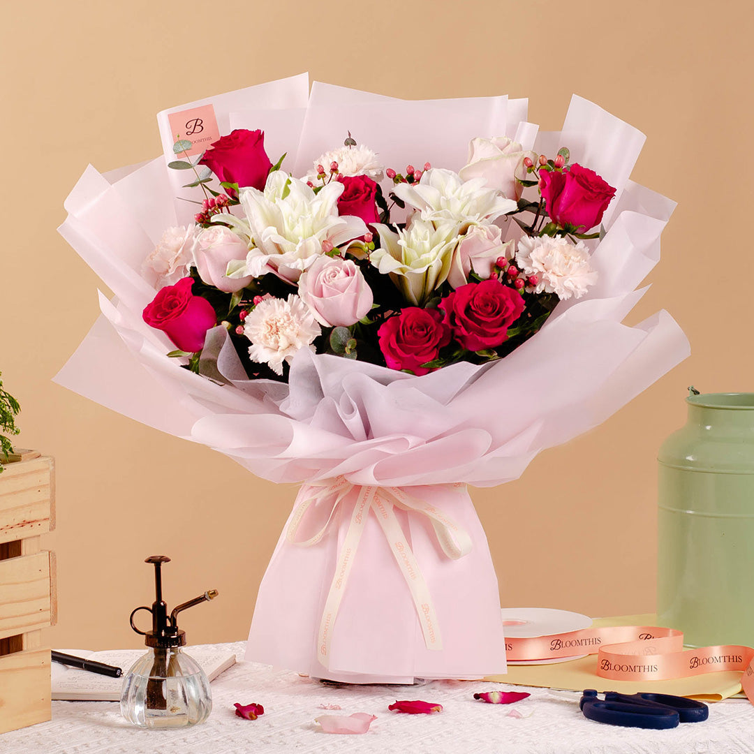 Beatrice Rose Lily Bouquet | Free Delivery | Bloomthis SG