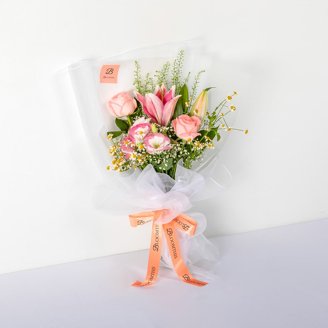 Esther White Lily & Rose Bouquet | Free Delivery | Bloomthis SG