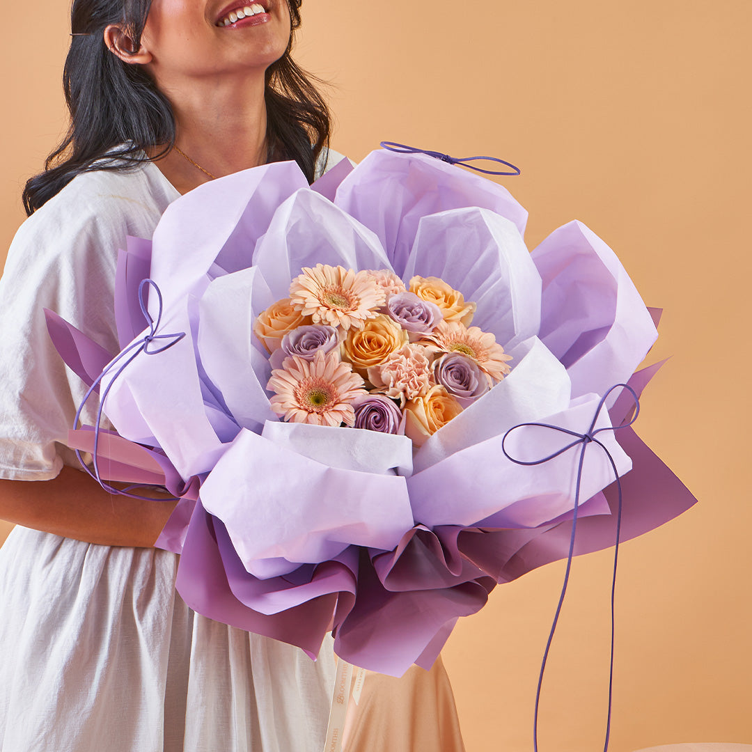 Ivonne Lilac Rose Petal Bouquet | Free Delivery | BloomThis